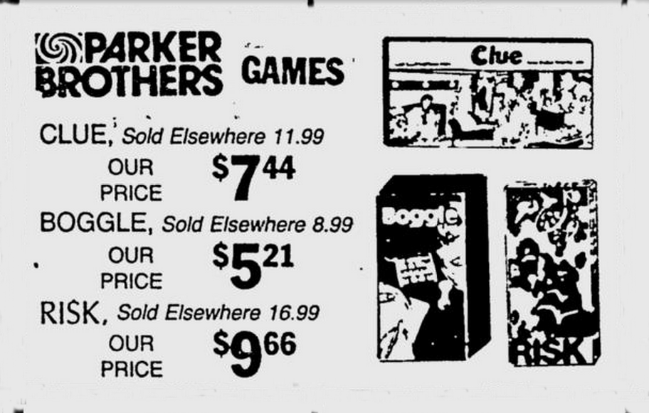 Parker Brothers’ Risk, Clue, and Boggle Advertisement from 1983 ...