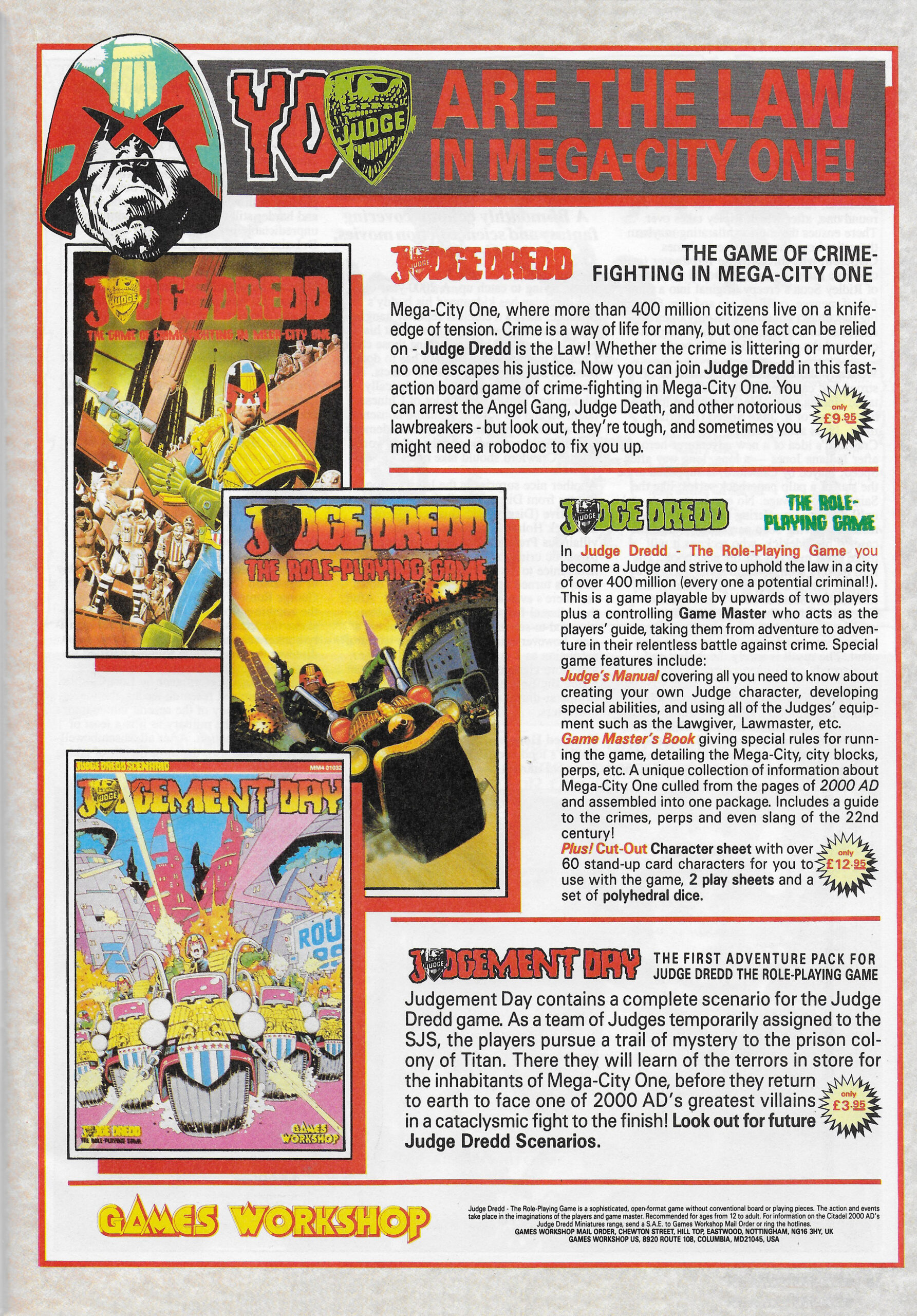 1986 Games Workshop Judge Dredd RPG and Boardgame Ad – BattleGrip