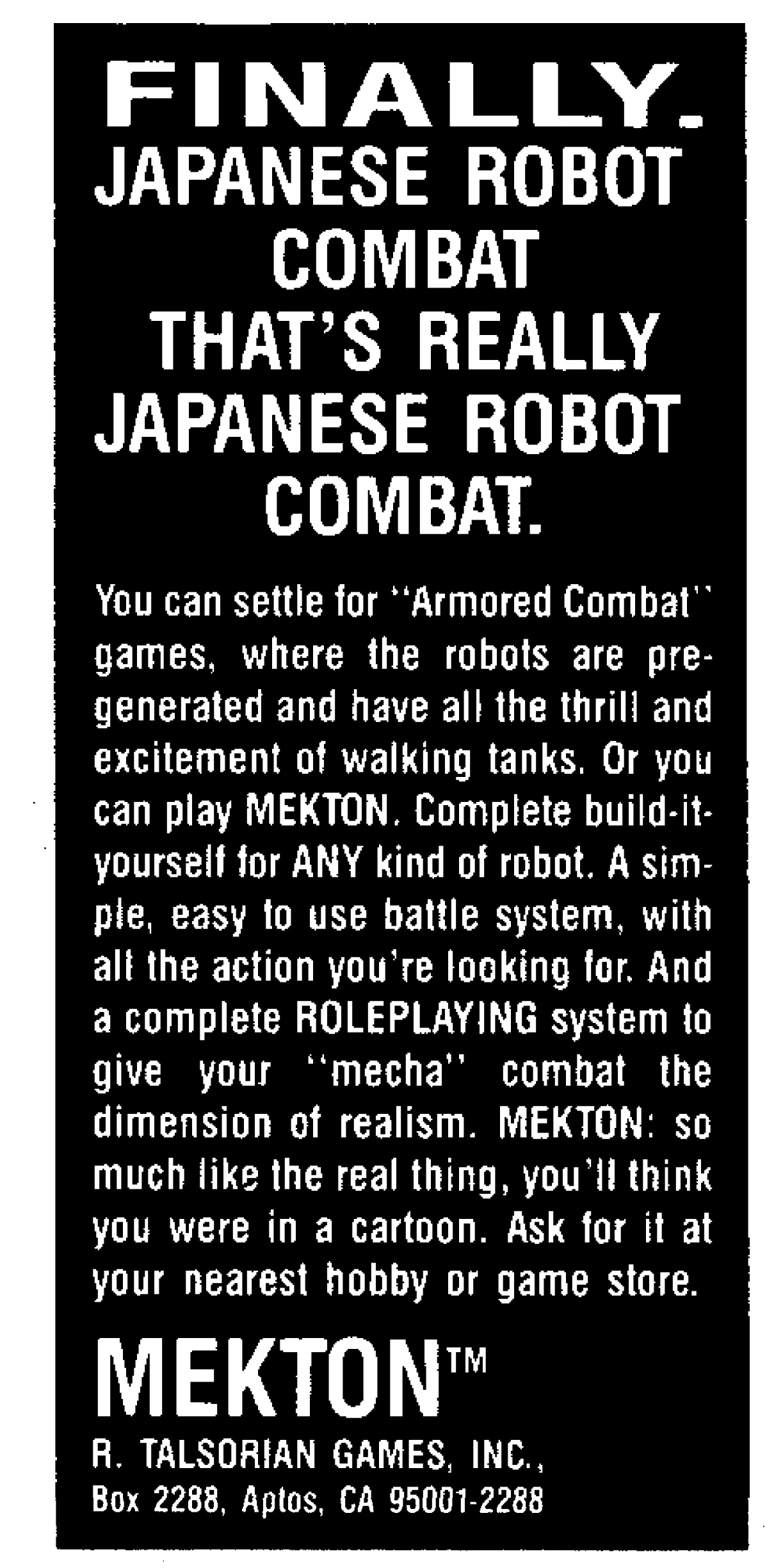 1987 Mekton Roleplaying Game Advertisement – BattleGrip